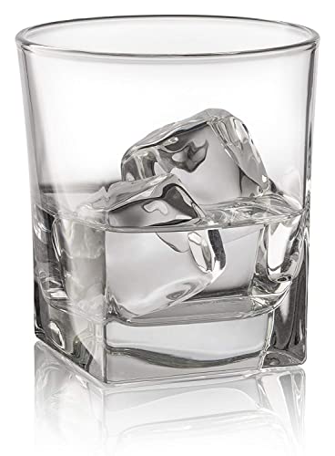 Double Old Fashioned Whiskey Glass (Set of 4) with Granite Chilling Stones - 10 oz Heavy Base Rocks Barware Glasses for Scotch, Bourbon and Cocktail Drinks