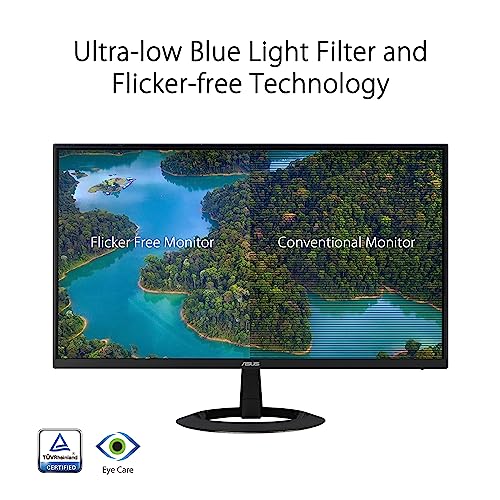ASUS 22β (21.45β viewable) 1080P Eye Care Monitor (VZ22EHE) - Full HD, IPS, 75Hz, 1ms (MPRT), Adaptive-Sync, HDMI, Low Blue Light, Flicker Free, HDMI, VGA, Ultra-Slim,Black