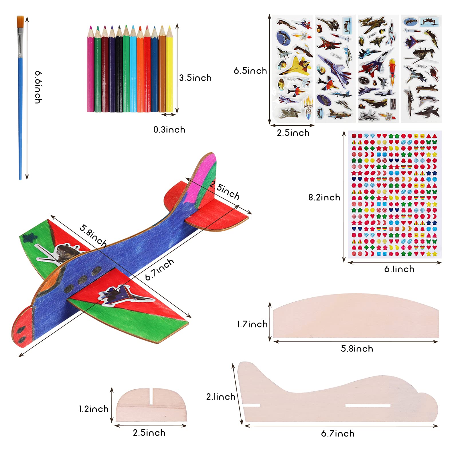 BAPHILE 12 Pack DIY Wood Planes,Mini Airplane Paint and Decorate Wooden Airplane Craft Kits with Decorate Tools for Kids School Craft Decor Projects