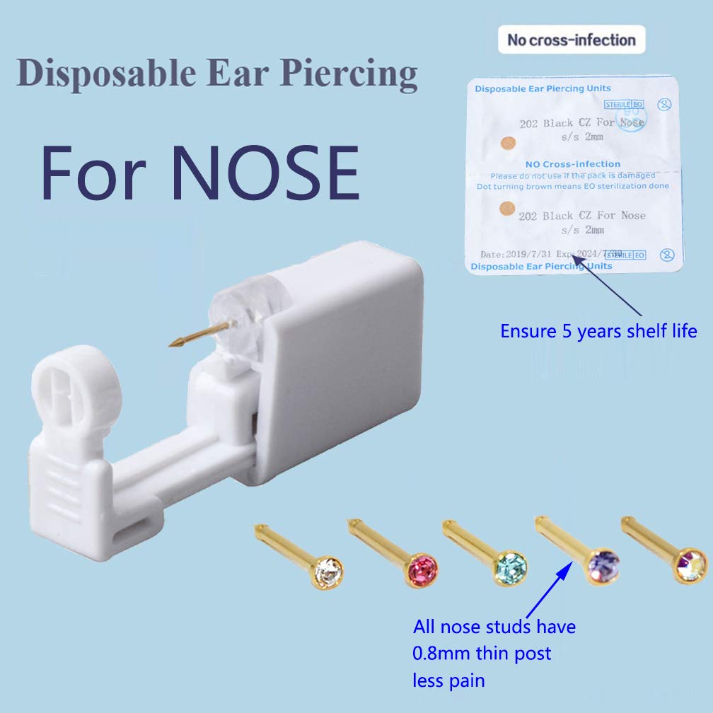 Silver Angel Nose Piercing Kit Gold Color 20G Nose Stud Disposable 16L Steel Needles Piercing Safety Self Body Piercing Kit Tool (1 Pack)