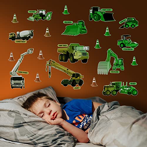 Glow in The Dark Construction Wall Stickers - 10 Large Bright Wall Decals for Bedroom Walls and Ceilings - Glowing Decorations for Boys Room and Girls Room