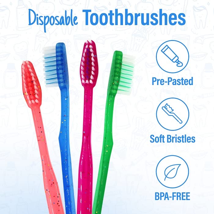 Bottles N Bags MEGA Pack Kids Disposable Toothbrushes with Paste | Children's Bubblegum Pre-Pasted & Individually Wrapped Toothbrush Bundle | Perfect for School, Camp, Summer Vacation, (36 Pack)