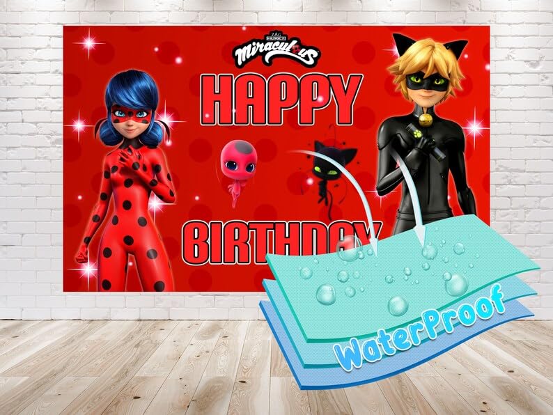 5x3 FT Miraculous Ladybug Backdrop for Birthday Party Decorations. Cartoon Miraculous Ladybug Background for Theme Birthday.