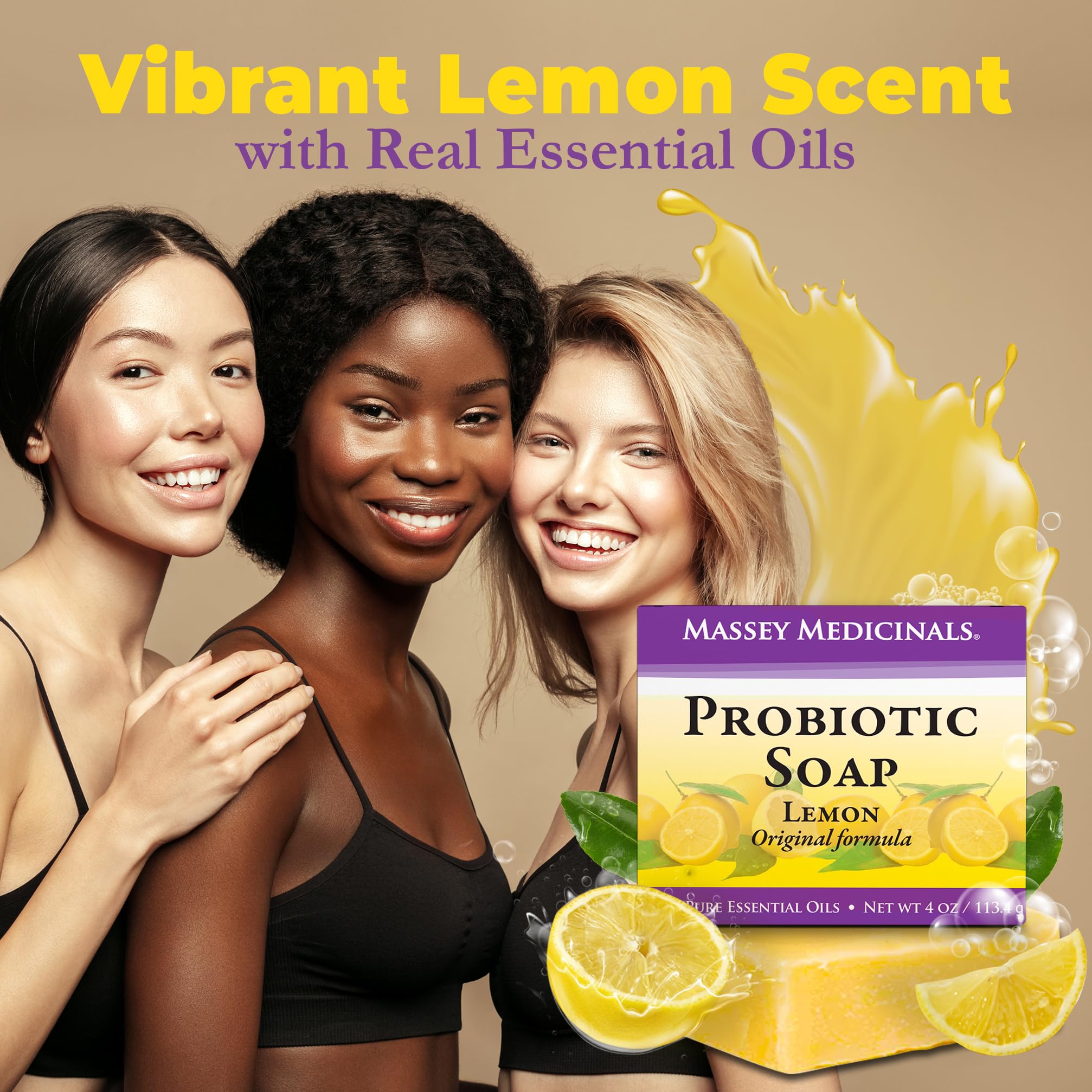 Candida Freedom Massey's CF 100% Natural Probiotic Soap Bar - Elevate Your Skincare Routine with Potent Tea Tree and Refreshing Lemon Essence - Pure Citrus Bliss 4oz