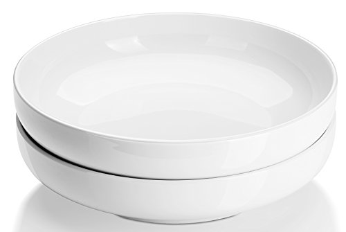 DOWAN Pasta Bowls, 65 oz Large Salad Bowls, 10'' White Serving Bowls Set of 2, Ceramic Shallow Bowl Plates, Serving Dishes for Soup Salad Pasta Vegetable Fruit Prep, Microwave Dishwasher Safe
