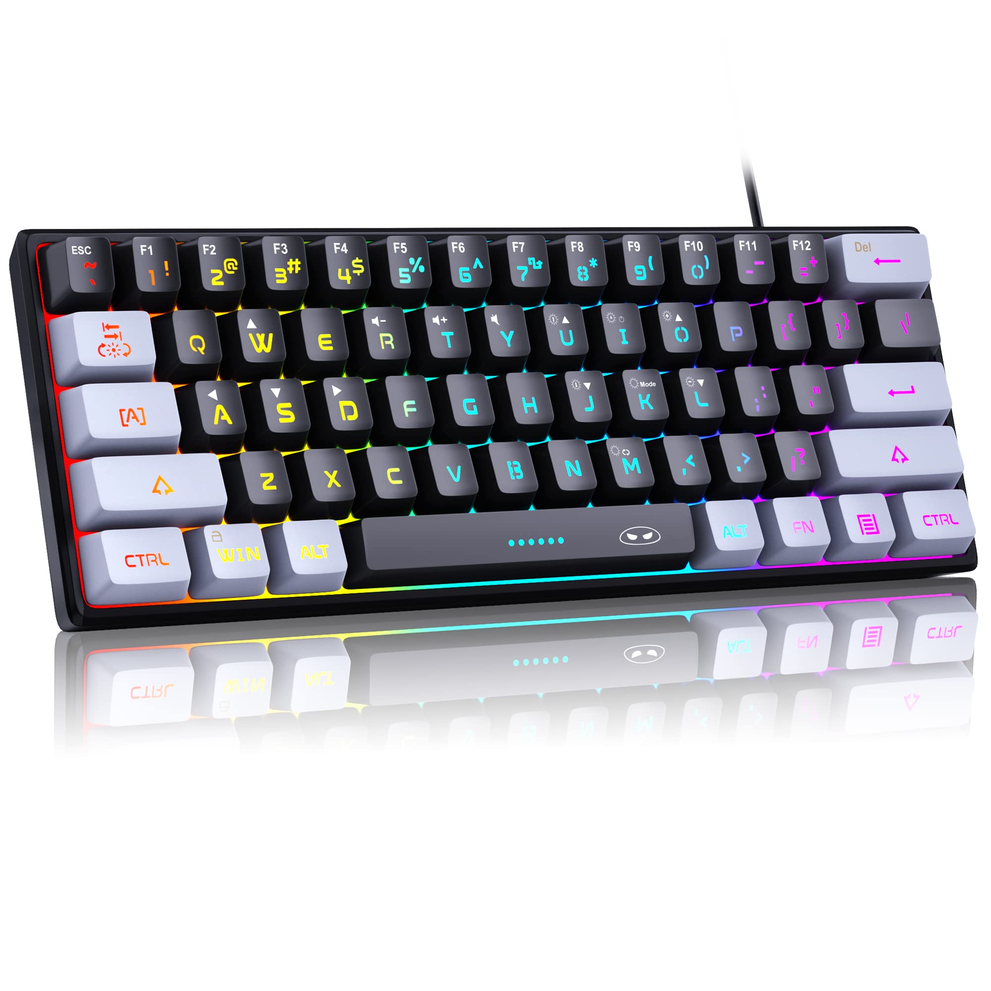 ADDTREE 60% Wired Gaming Keyboard, RGB Backlit Compact Mini Keyboard, Waterproof 61 Keys Keyboard for PC/Mac Gamer, Typist, Travel, Easy to Carry on Business Trip(Grey & Black)