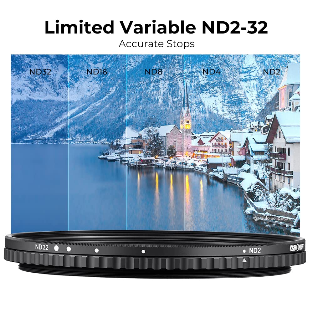 K&F Concept 72mm Variable ND Filter ND2-ND32 Camera Lens Filter (1-5 Stops) No X Cross HD Neutral Density Filter with 28 Multi-Layer Coatings Waterproof (Nano-X Series)
