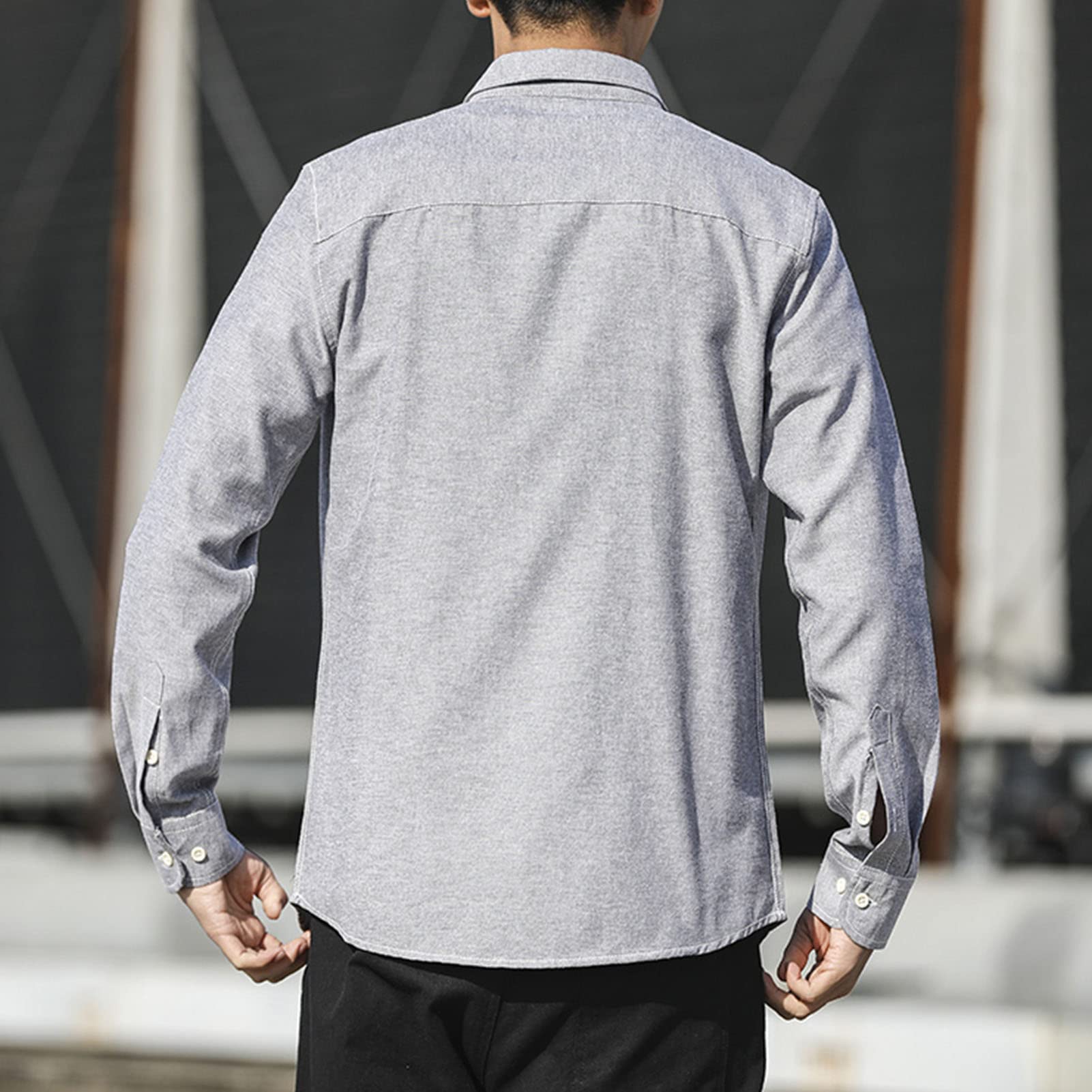 Men's Lightweight Casual Classic Dress Shirt Solid Button Down Shirts Loose Fit Long Sleeve Shirts with Pocket (Grey,3X-Large)