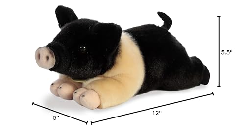 Aurora® Realistic Miyoni® Hampshire Pig Stuffed Animal - Lifelike Detail - Cherished Companionship - Black 12 Inches