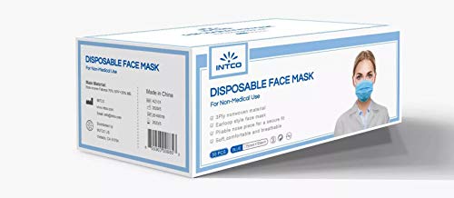 Intco Medical Procedure Face Mask with Earloops, Blue, Box of 50