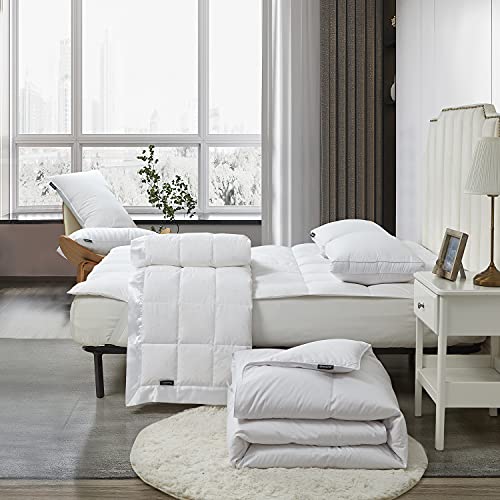 Beautyrest Tencel/Cotton Blend White Down Comforter Twin Size - Light Warmth 650 Fill Power Down Duvet Insert Made in USA