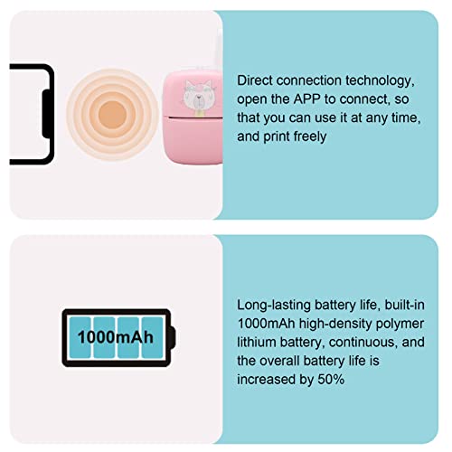 AURORAGRACE Mini Pink Portable HD Mobile Phone Thermal Printer for Office Labels Text Printing Work Plans Memo Lists Daily Calendars Meeting Notes