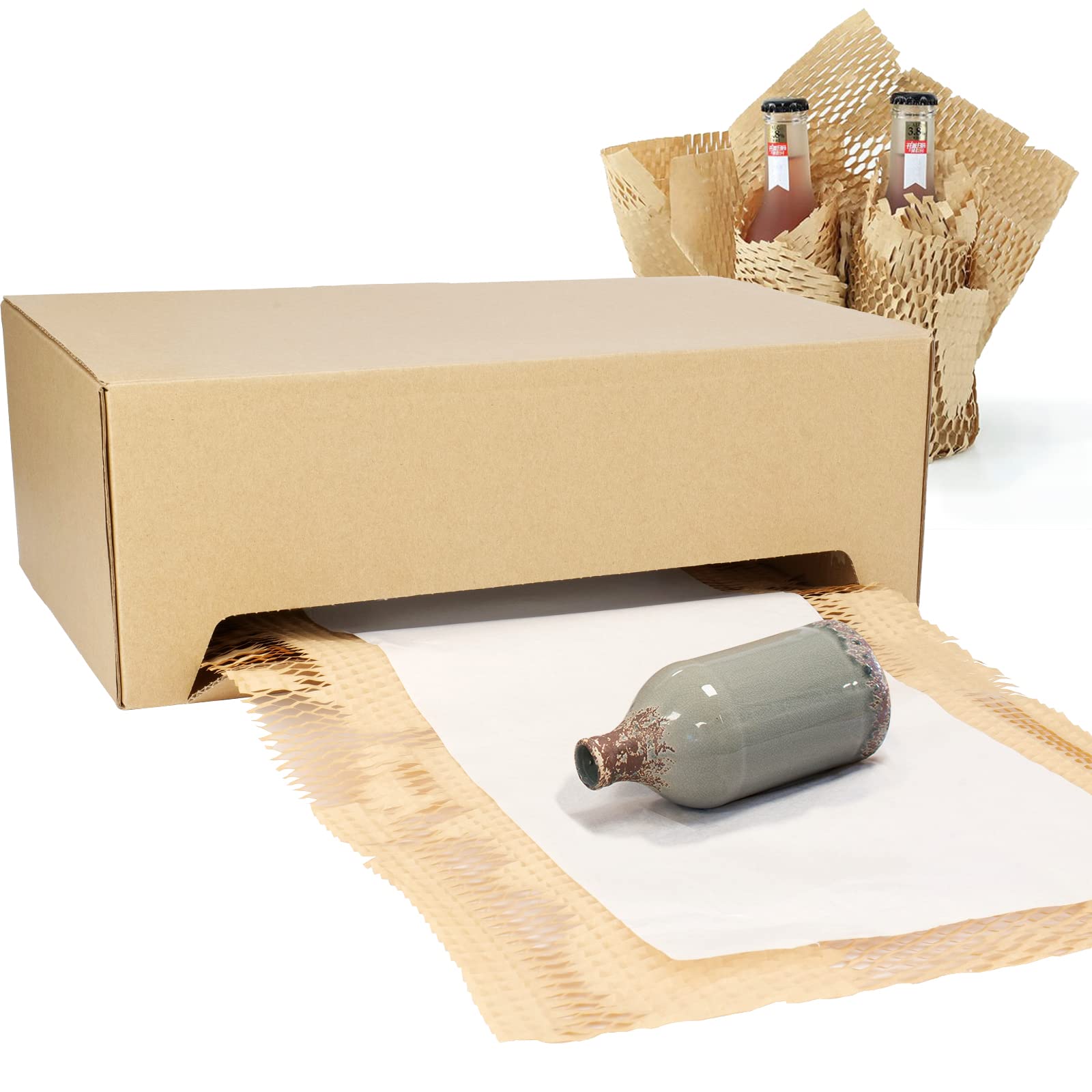 426’ x 14" Honeycomb Packing Paper, BOEASTER Packing Paper Substitute Bubble Cushioning Wrap for Moving Recyclable Moving Supplies Protective Roll in Self-Dispensed Box for Shipping Packaging Gift