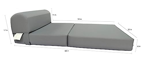 D&D Futon Furniture Gray Sleeper Chair Folding Beds, Convertible Studio Sofa Bed, High Density Foam (70 x 32 x 6 in Thick)