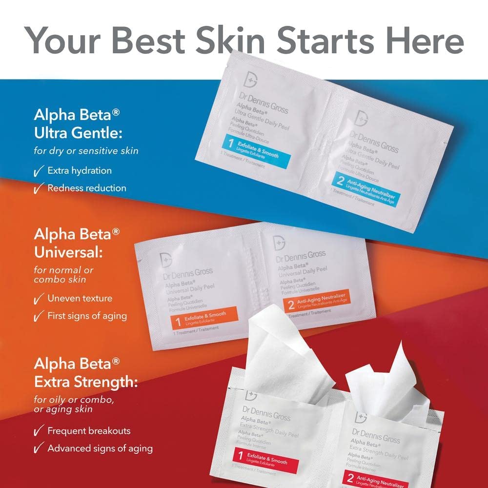 Dr. Dennis Gross Alpha Beta Ultra Gentle Daily Peel: for Dehydrated or Sensitive Skin, Uneven Tone or Texture, Fine Lines or Enlarged Pores (30 Treatments)