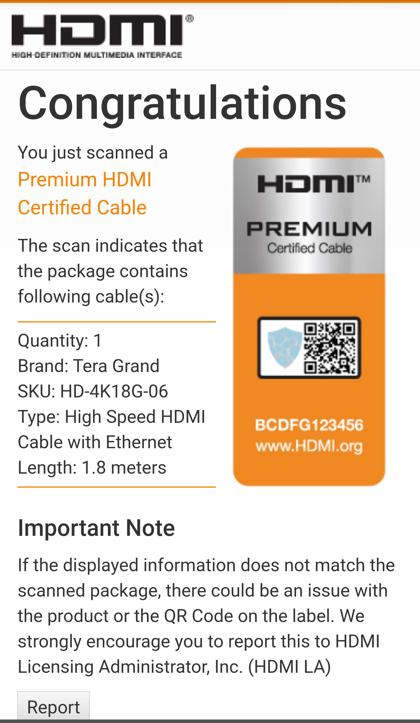Tera Grand - Premium High Speed HDMI Certified 2.0 Cable with Aluminum housing, Supports 4K HDR Ultra HD 18 Gbps 4K 60Hz HDCP 2.2, 6 Feet
