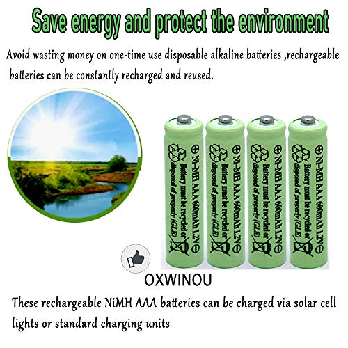 OXWINOU 1.2V AAA 600mAh NI-MH Rechargeable Battery for Outdoor Solar Lights,Garden Lights, Remotes, Mice (Green 4 PCS)