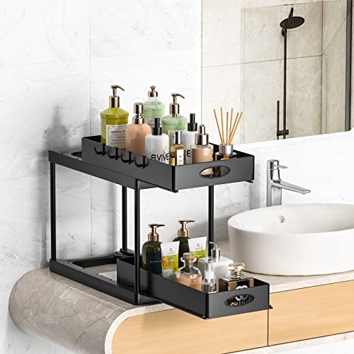 Aojia Under Sink Organizer with 2 Sliding Drawers, Bathroom Organizer Under Cabinet, Pull-out Under Sink Storage,Under Cabinet Storage for Kitchen and Bathroom