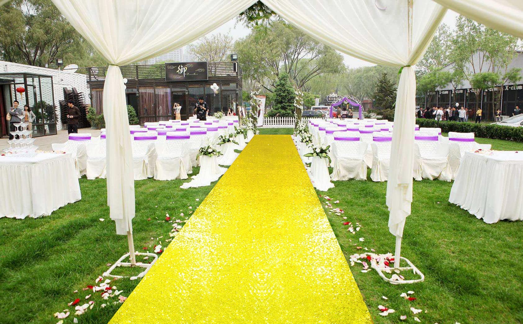 AMZLOKAE Aisle Runners for Weddings Sequin Aisle Runner Glitter Aisle Runner Rustic Outdoor Rug Runner Aisle Runner for Ceremony Sparkle Carpet Runner Bride Runner (4FTx15FT, Yellow)