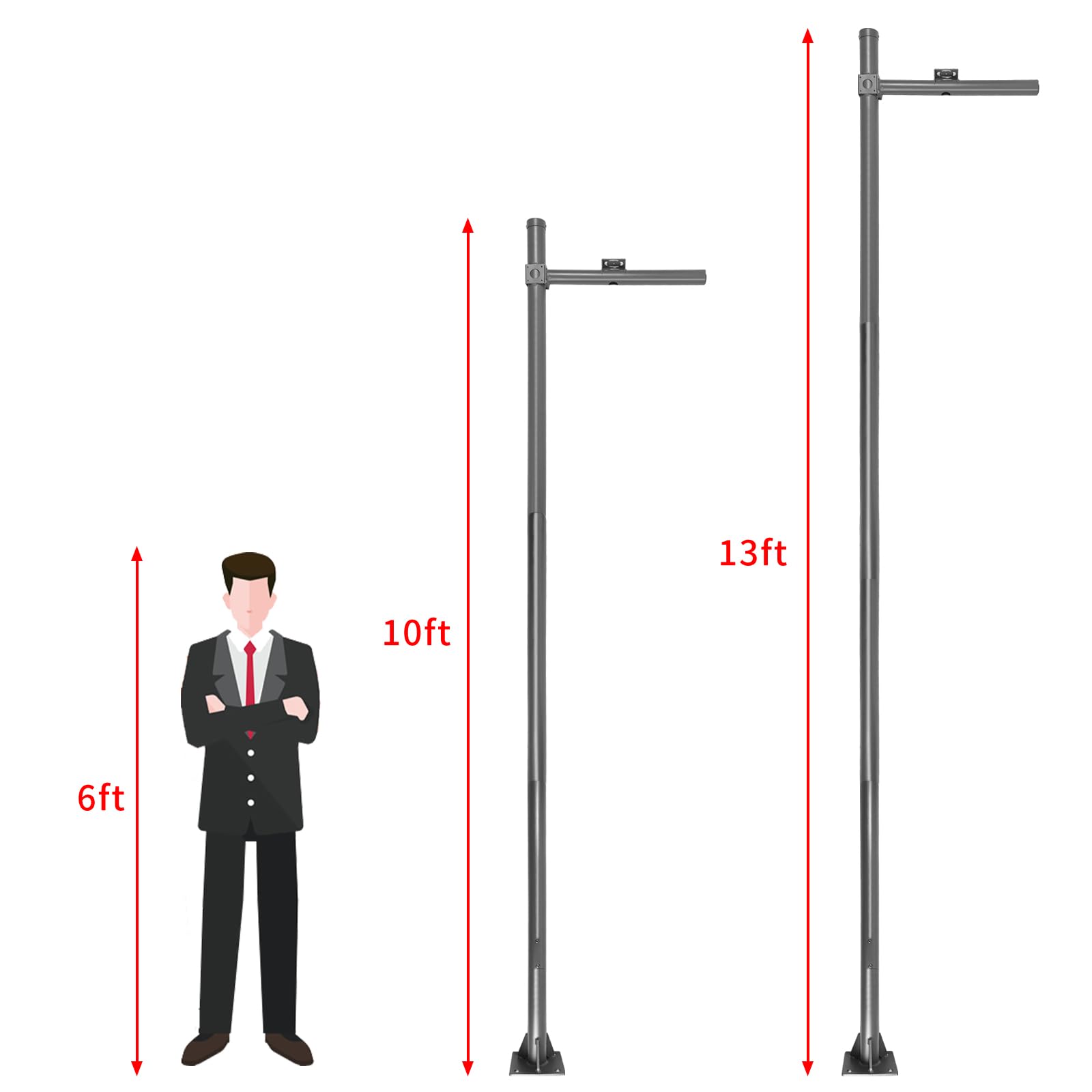 VELSKUD Parking Lot Light Pole, Heavy Duty Metal Light Pole, 13 ft, 2.36” Outdoor General Purpose Metal Street Light Pole Post, W.ith Concrete Base Bracket,for Ground Soil Parking Lot Light Pole Kit.