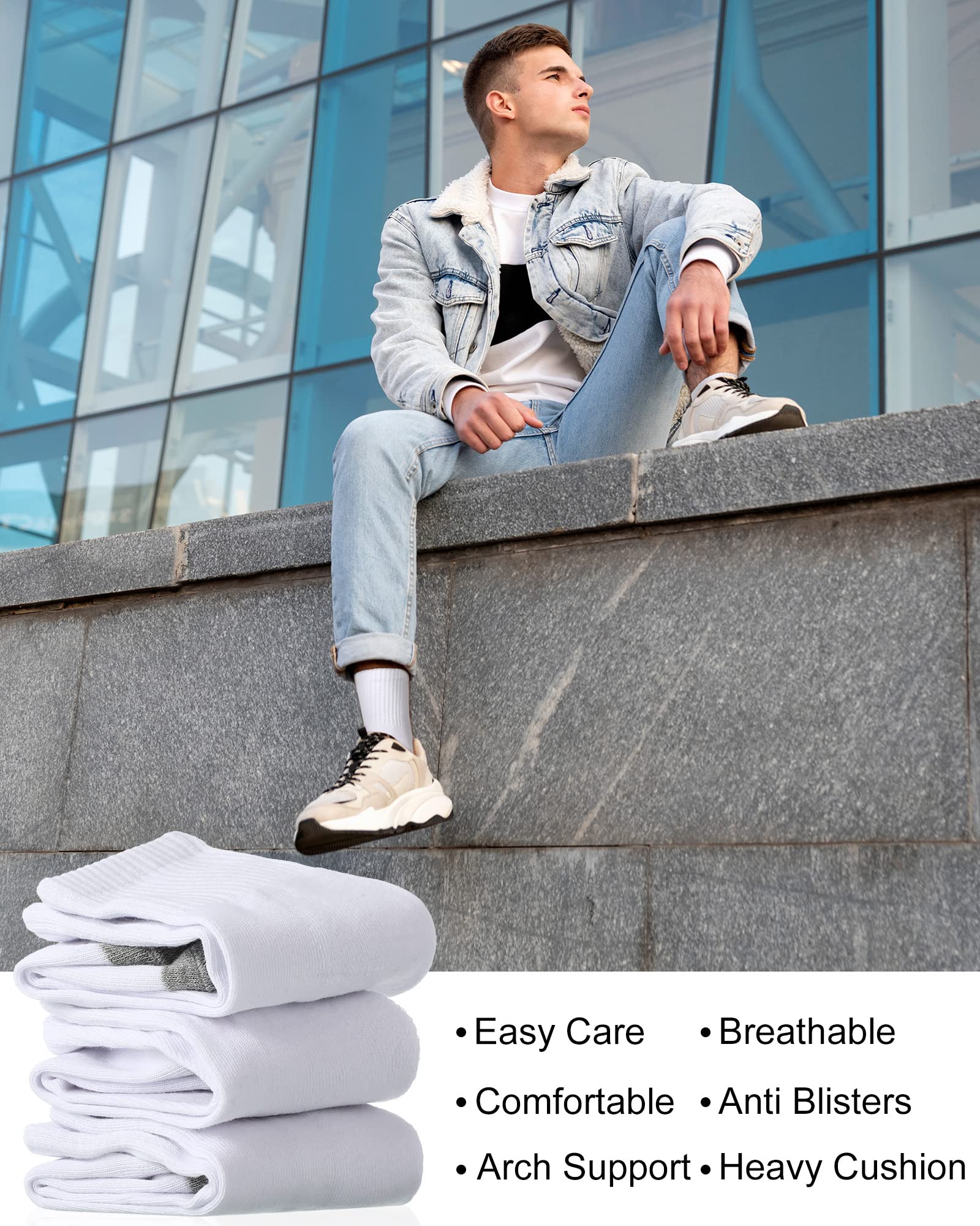 32 Pairs Men Cotton Socks Bulk 9-12 Athletic Ankle Socks Thick Cushion Socks for Men Women Homeless (Black)