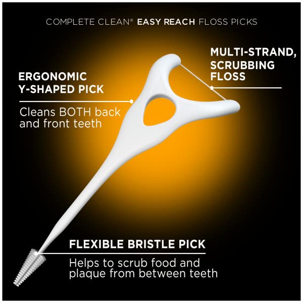 DenTek Complete Clean Easy Reach Floss Picks, Advanced Fluoride Coating, Mouthwash Blast Flavor, 75 ct. (Pack of 6)
