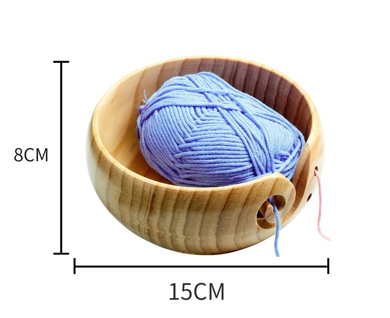 AMZTEMU Wooden yarn bowl for knitting, Knitting bowl, Crochet bowl with cover - pine wood(15 * 8cm)
