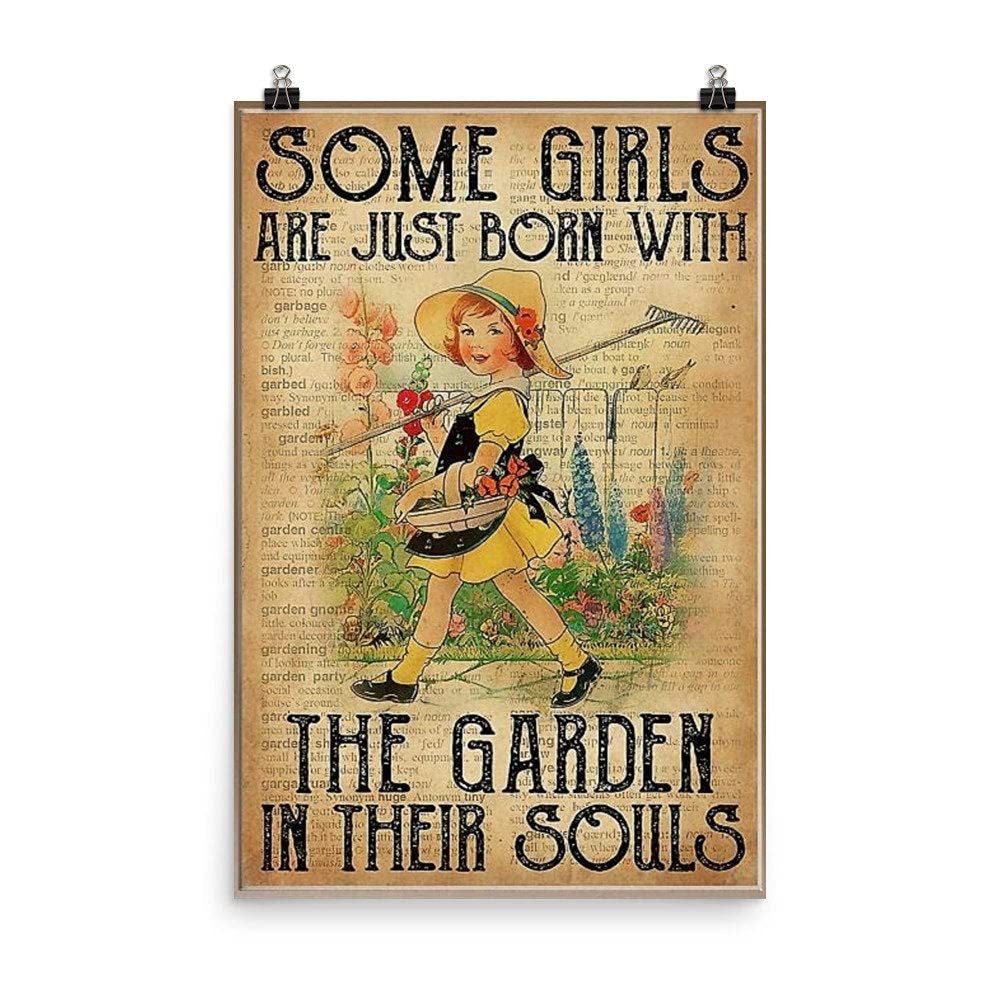 SIGNCHAT Some Girls are Just Born with The Garden in Their Souls Little Girl Poster Decor Vintage Tin Sign Metal Signs 8X12 Inches