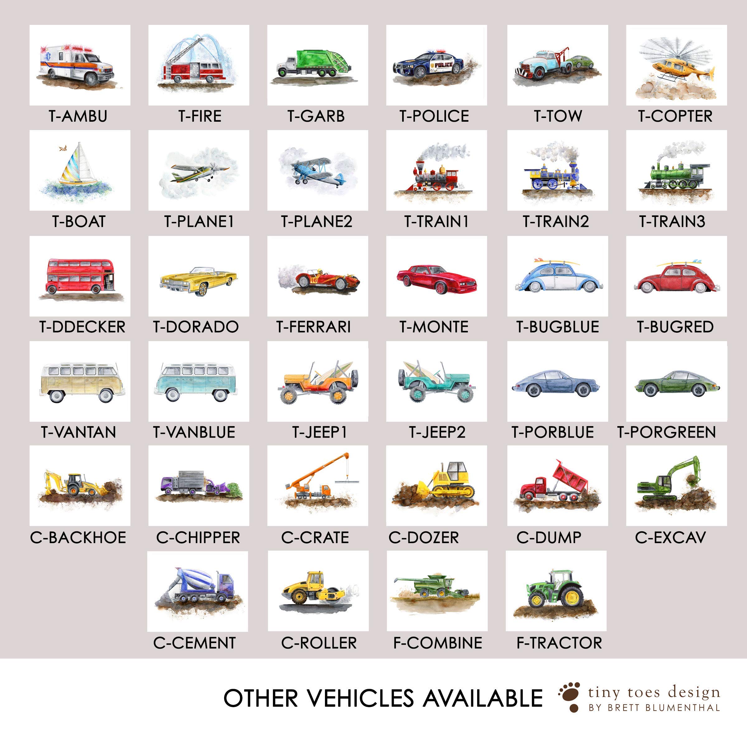 Construction Nursery Set of 6 Prints, Boy Room Decor: Crane, Cement Mixer, Bulldozer, Backhoe, Excavator, Dump Truck - Selection of Alternate Vehicles and Sizes available