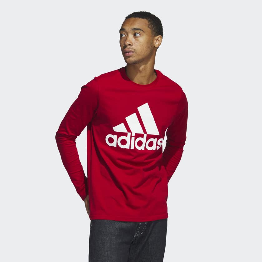 adidas Amplifier Long Sleeve Badge of Sport Tee Men's, Red, Size L