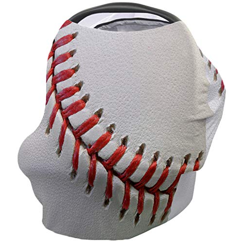 Nursing Cover Carseat Canopy, Baseball Texture Red Soft and Breathable Stroller Covers for Breastfeeding Infants, American Sports Multiuse-Nursing Scarf,Stretchy Babysitting Scarf
