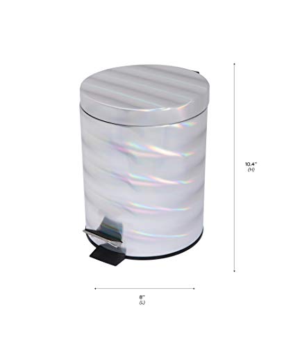 Bath Bliss 2 Pack Holographic Round Step Pedal Trash Can | Step Petal Lid | 8" Rd x 10.4" H| 5 Liters | Small Space Saver
