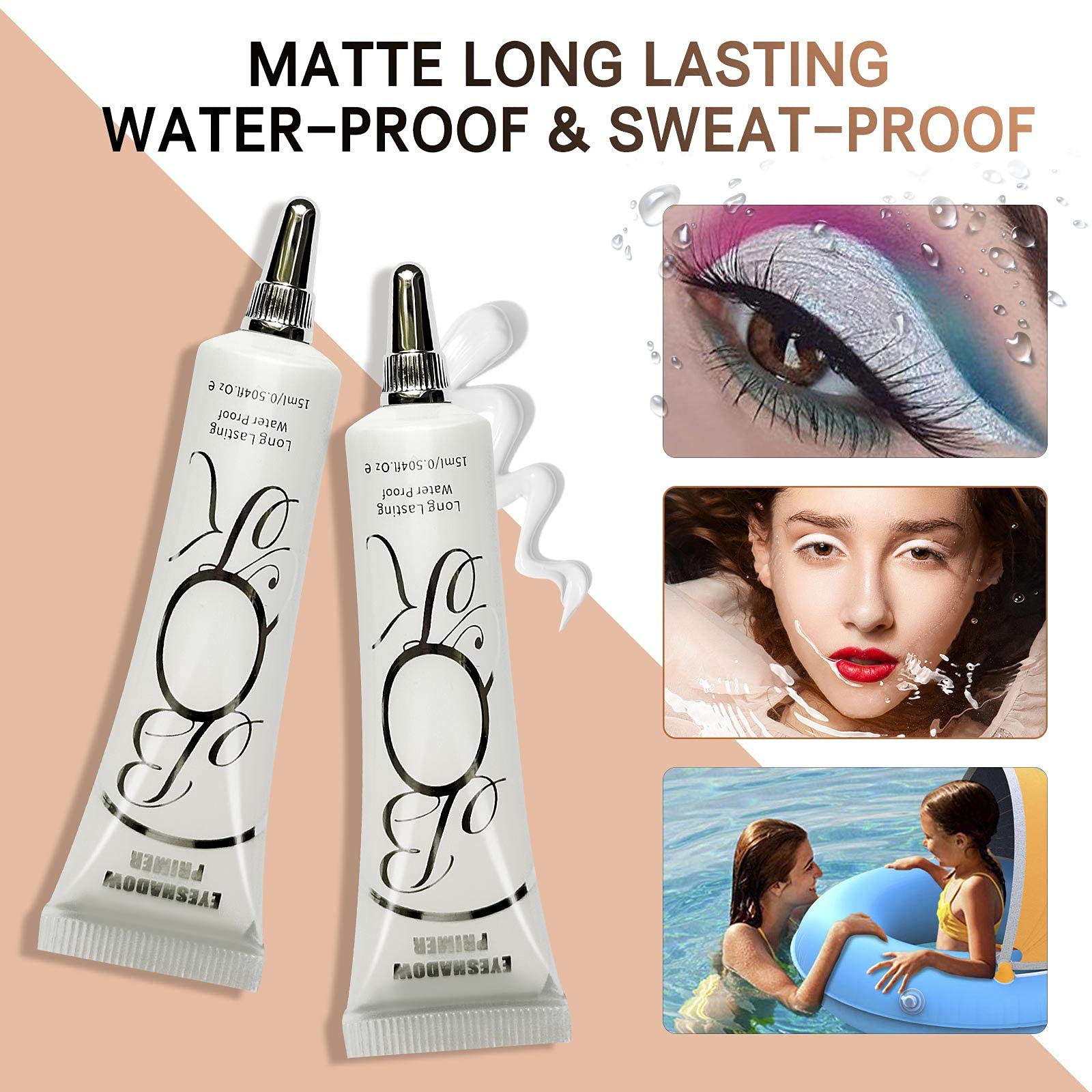 LOKFAR 2 Pack Matte Eyeshadow Primer for Oily Lids White Eyeshadow No Crease Eye Primer Makeup Eyeshadow Base Waterproof & Smudge-proof & Long Lasting Cream Liquid Eye-shadow for All Shadows (Set A)