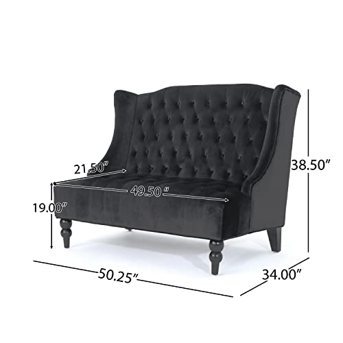 Christopher Knight Home Leora Modern Glam Tufted Velvet Wingback Loveseat, Black / Dark Brown