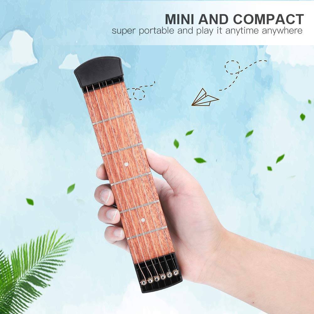 6 Fret Pocket Guitar, Portable Plastic + Mahogany Fingerboard with Storage Bag for Beginner Practice Training