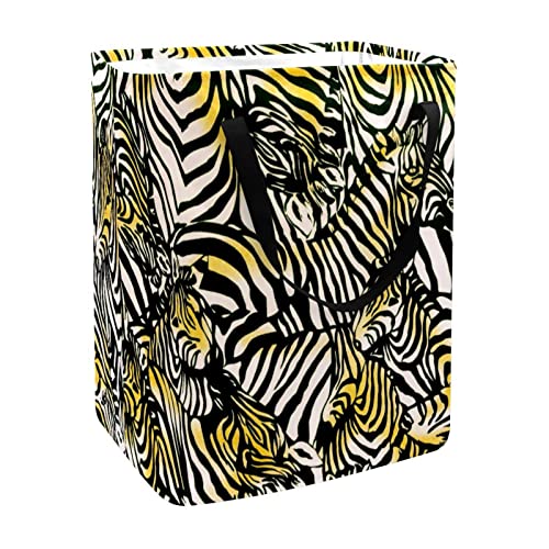 Animal Zebra Herd Yellow Black White Print Collapsible Laundry Hamper, 60L Waterproof Laundry Baskets Washing Bin Clothes Toys Storage for Dorm Bathroom Bedroom