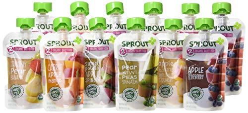 Sprout Organic Baby Food, Stage 2 Pouches, 6 Flavor Fruit & Veggie Variety Pack, 3.5 Oz Purees (Pack of 12)