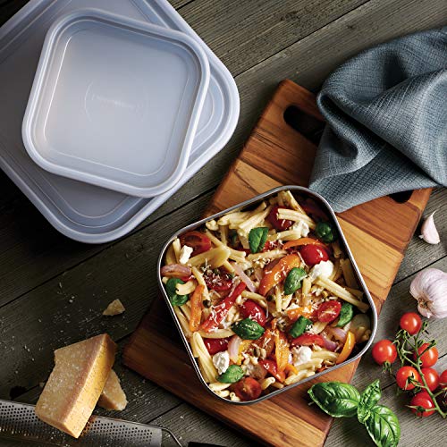 Tramontina Covered Square Container Set w/Frosted Lids Stainless Steel 3Pc, 80204/019DS