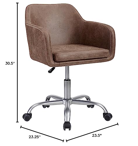 Benjara Leatherette Metal Frame Swivel Office Chair with Sloped Armrests, Brown
