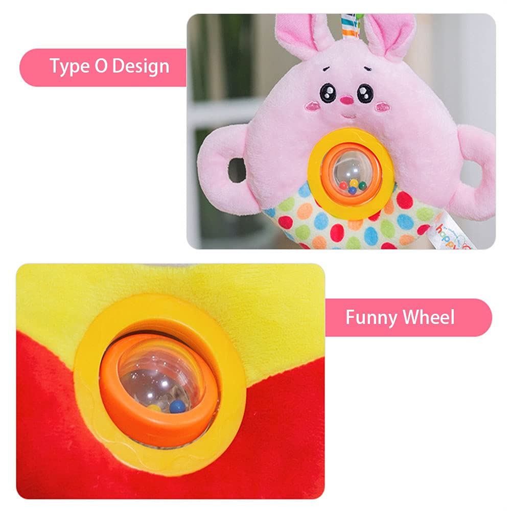 D-KINGCHY Baby Car Seat Stroller Toys Hanging Animal Plush Toys Soft Teething Rattle Toys Newborn Crib Bed Around Stuffed Toy with Wind Bell, Teether, Rattle Sound, Ring for 0-3 Years Old (Rabbit)
