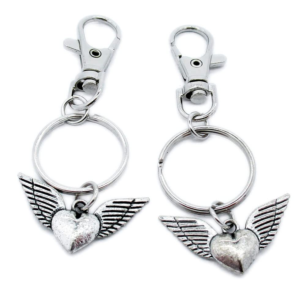 50 Pieces Keychain Keyring Door Car Key Chain Ring Wholesale Supplier Clasps YC8K3D Love Heart Angel Wings