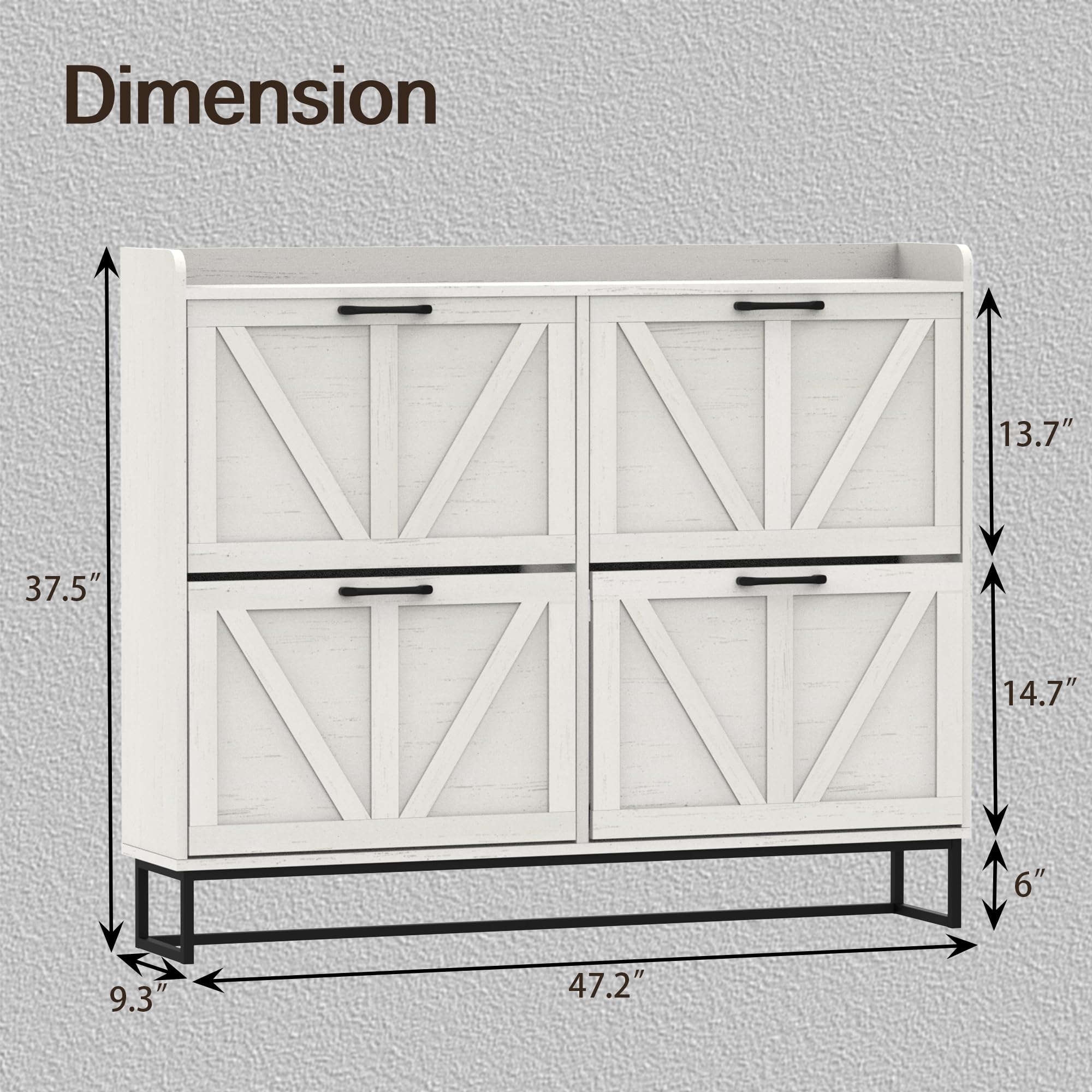 VINYUSE Shoe Cabinet with 4 Flip Drawers, Shoe Storage Cabinet for Entryway, Freestanding Hidden Shoe Cabinet Organizer with Open Storage, Narrow Shoe Rack with Legs, Oak White