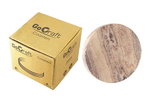 GoCraft Sandstone Absorbent Round Coasters | Natural Yellow Sandstone Coasters for Drinks, Beverages & Wine/Bar Glasses (Set of 4)