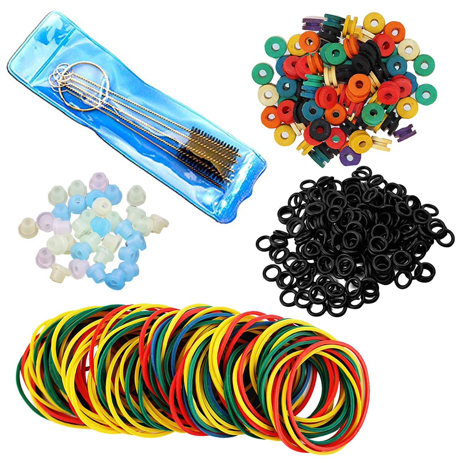 WZPB 401Pcs Tattoo Machine Parts - 100 Tattoo Rubber Bands 100 Tattoo O-rings 100 Tattoo Needles Grommets 100 Tattoo Rubber Pad and 1 Tattoo Cleaning Brush Set for Tattoo Machine Tattoo Supplies