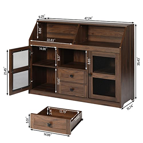 AILEEKISS 47'' Sideboard Buffet Cabinet Modern Kitchen Pantry Storage Cabinet with Drawers & Shelves for Home Kitchen, Dinning Room, Living Room, Hallway, Entrance (Brown02)