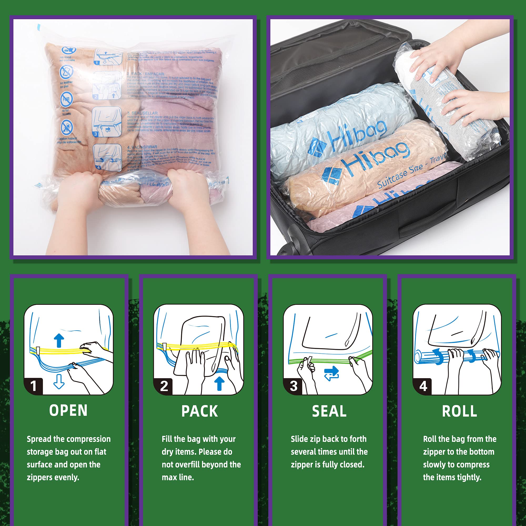 Compression Bags for Travel, Roll Up Space Saver Bags for Backpack, Luggage and Suitcase (16)