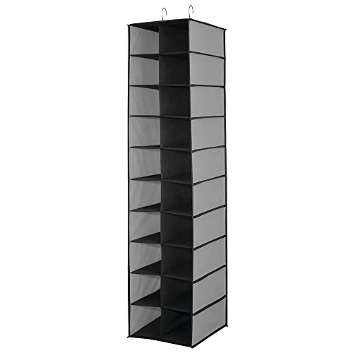 mDesign Soft Fabric Closet Organizer - Holds Shoes, Handbags, Clutches, Accessories - Large, 20 Shelf Over Rod Hanging Storage Unit - Charcoal Gray/Black