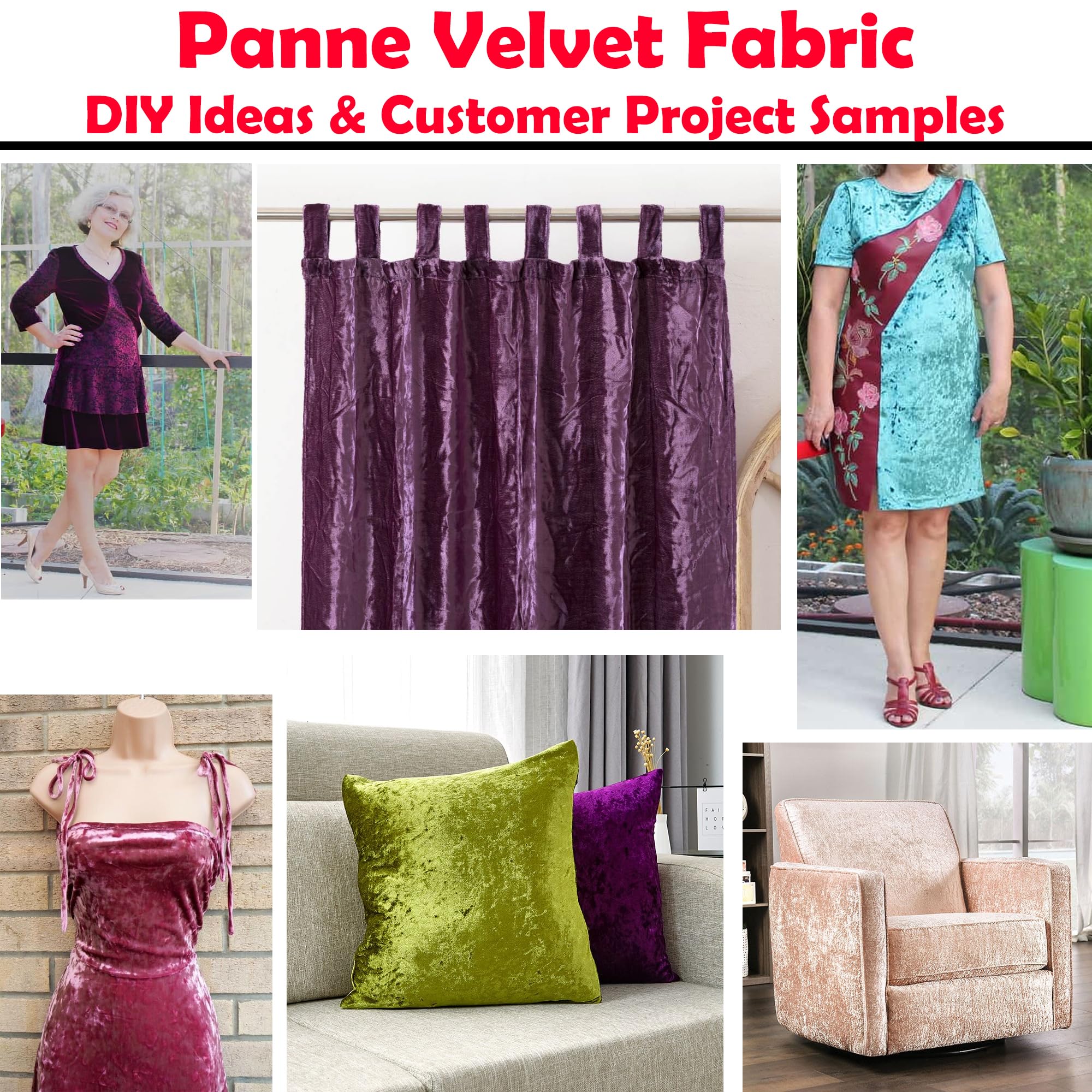 Barcelonetta | Velvet Fabric | Crushed Velvet | Panne Velvet Velour | 96% Velvet, 4% Spandex | 60" Wide | Sewing, Apparel, Decoration (Black, 2 Yards)