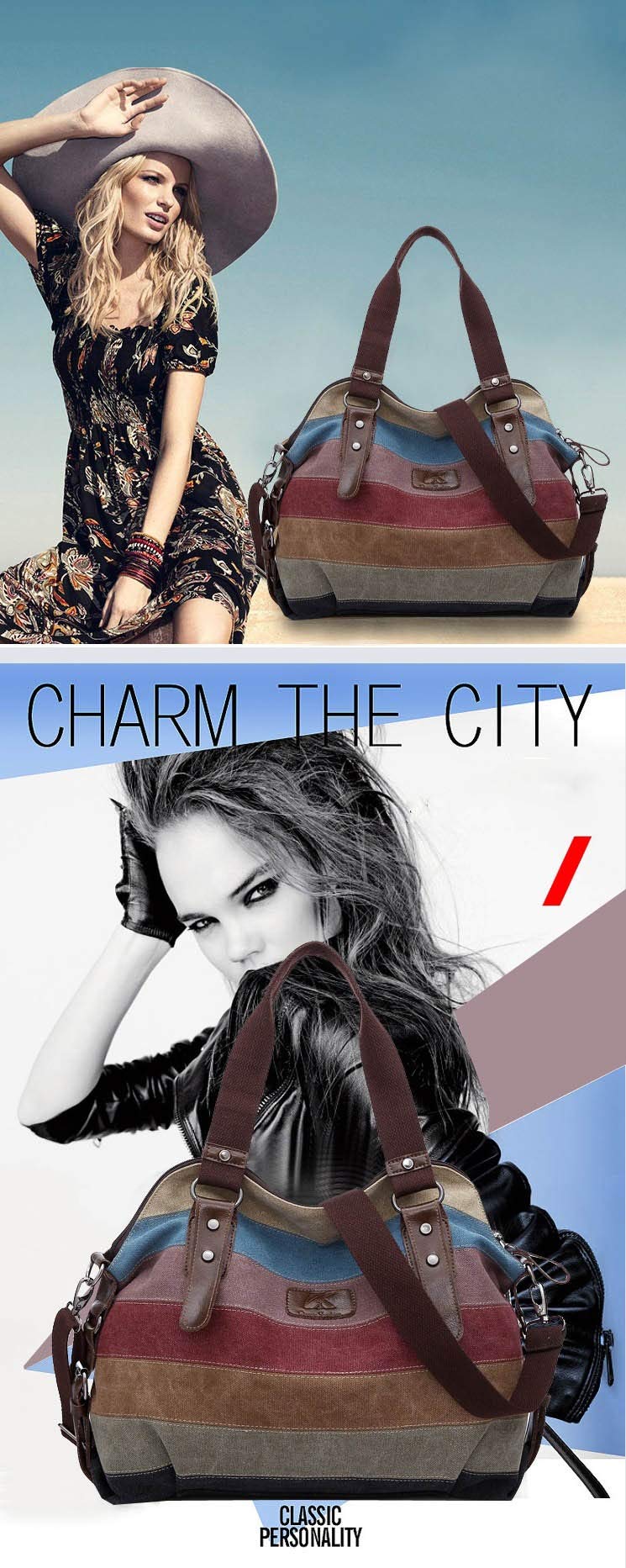 Canvas Shoulder Bags for Womens Multi-Color Purse Casual Messenger Bags Shopping Tote Handbags
