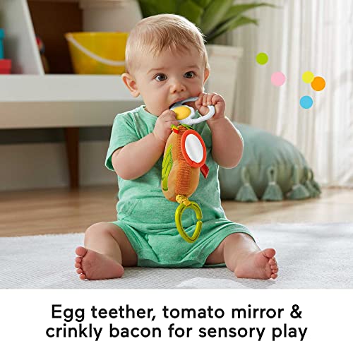 Fisher Price Pretend Food Brunch & Go Stroller Toy with 3 Breakfast-Themed Hanging Sensory Toys for Take-Along Play